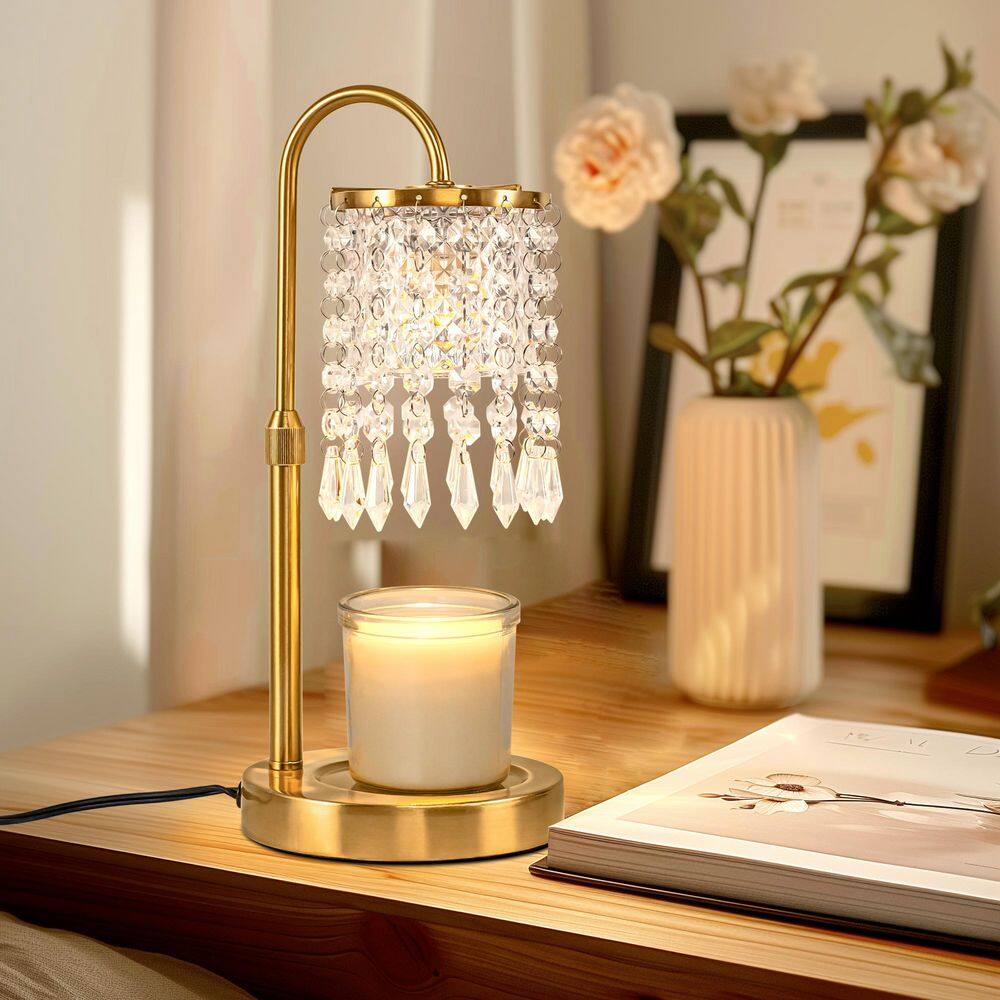 Briignite 11 in. 1-Light Brass Gooseneck Desk Lamp with Crystal Base ...
