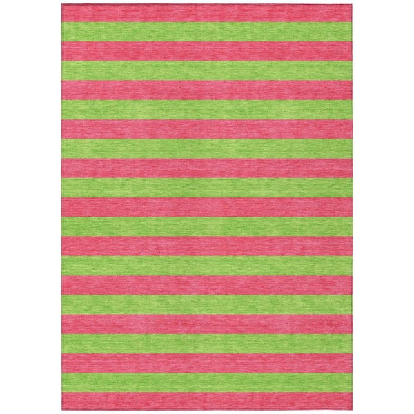 HomeRoots Green and Red 10 ft. x 14 ft. Woven Striped Polyester ...
