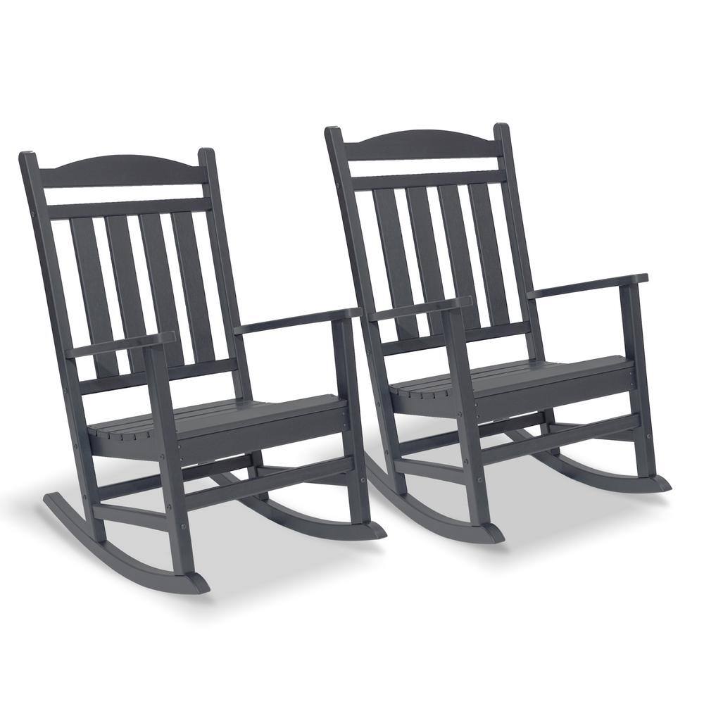 LuXeo Stanton Gray Plastic Outdoor Rocking Chair, Set of 2 LUX-1523 ...