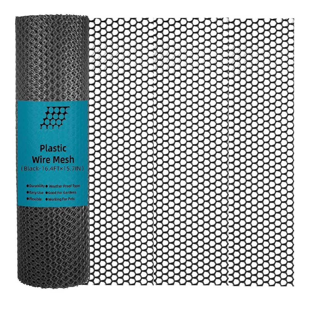 Justincity 15.7 in. x 16.4 ft. Roll Black Polyethylene Plastic Netting for Garden and Pet Fence ...