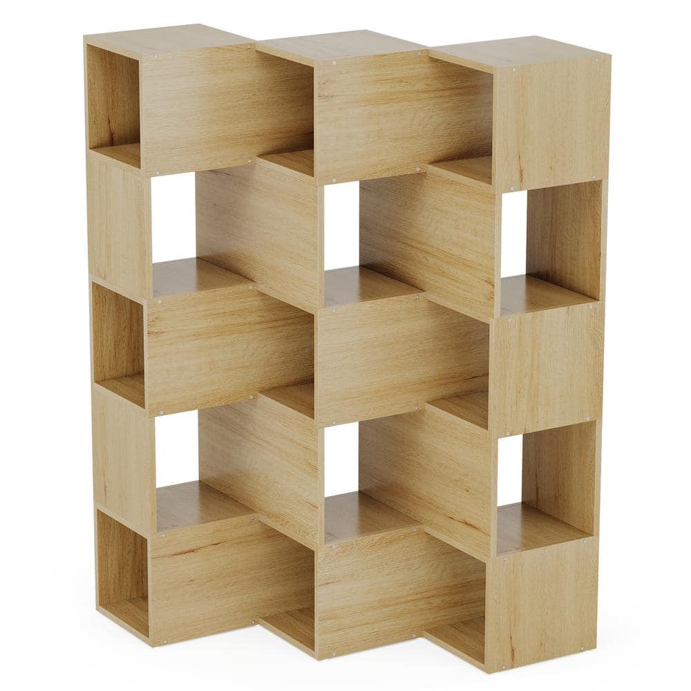 BYBLIGHT Eulas 59.06 in. Tall Oak Wood 5-Shelf Standard Bookcase for Living Room, Bedroom, Home ...