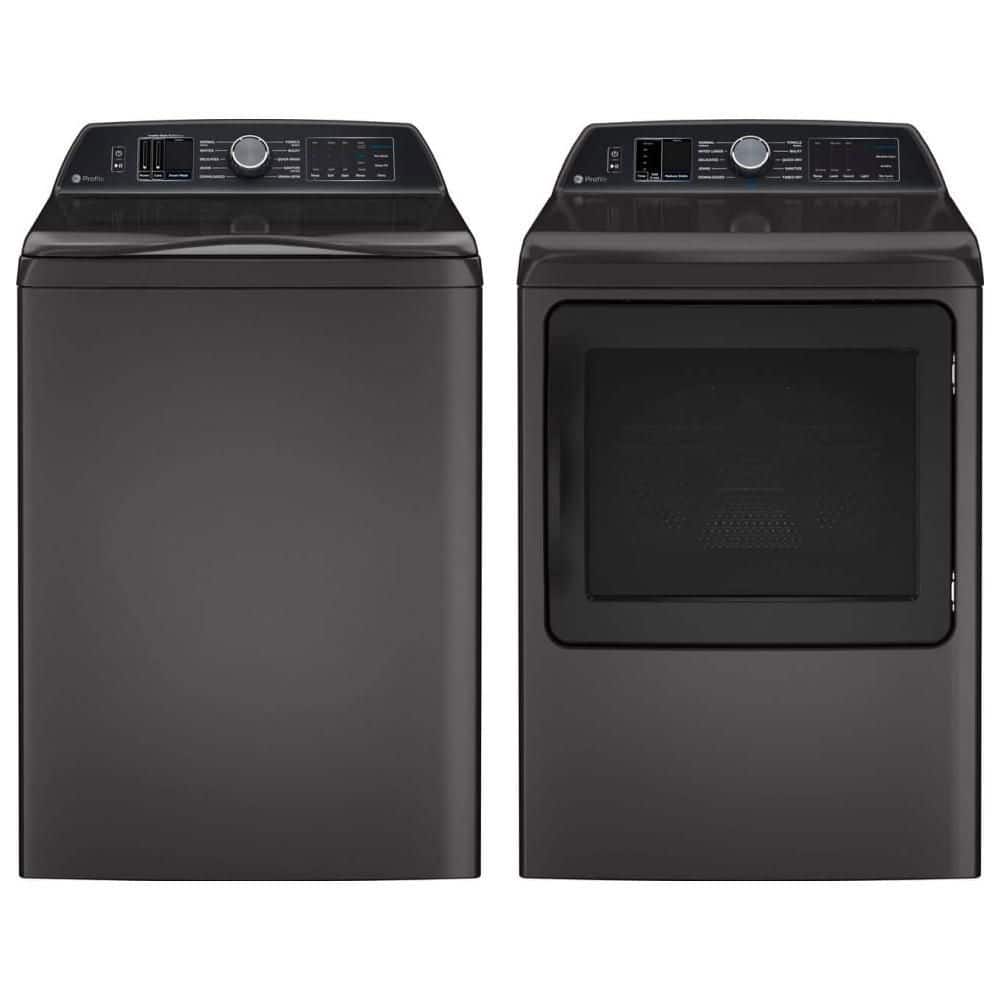 GE Profile 5.3 cu. ft. Washer with Agitator and 7.4 cu. ft. Dryer with ...