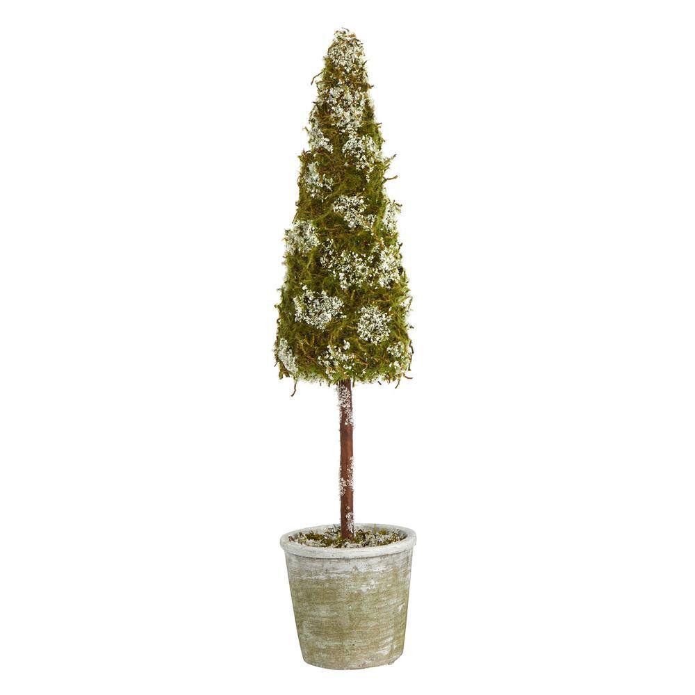 Nearly Natural 2 ft. Flocked Moss Artificial Cone Tree in Decorative ...