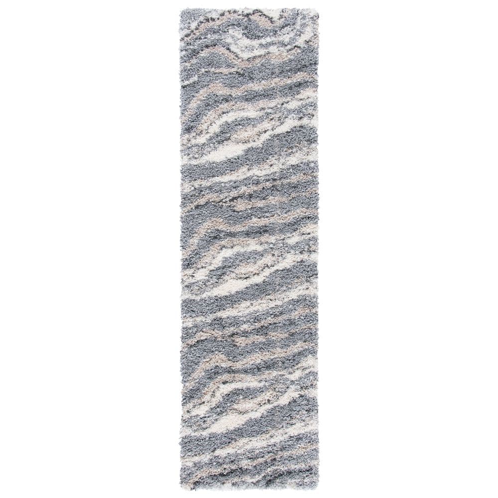 SAFAVIEH Fontana Shag 2 ft. x 8 ft. Gray/Ivory Layered Abstract Runner ...