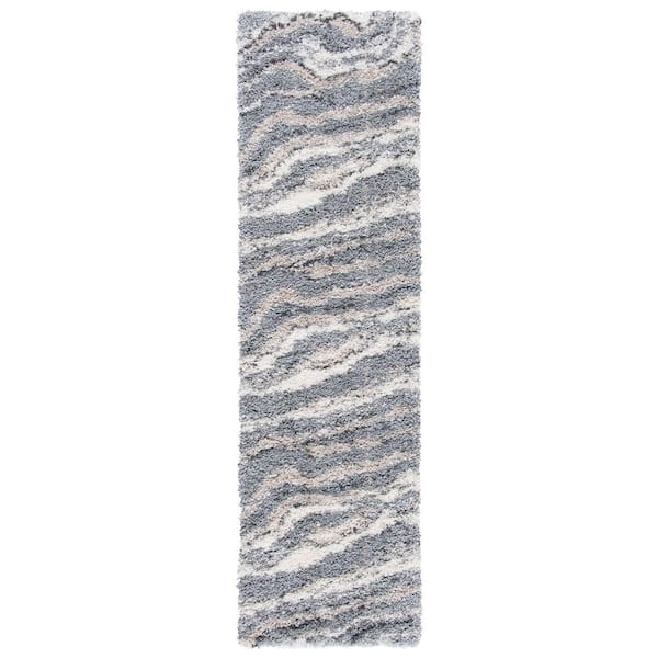 SAFAVIEH Fontana Shag 2 ft. x 8 ft. Gray/Ivory Layered Abstract Runner ...