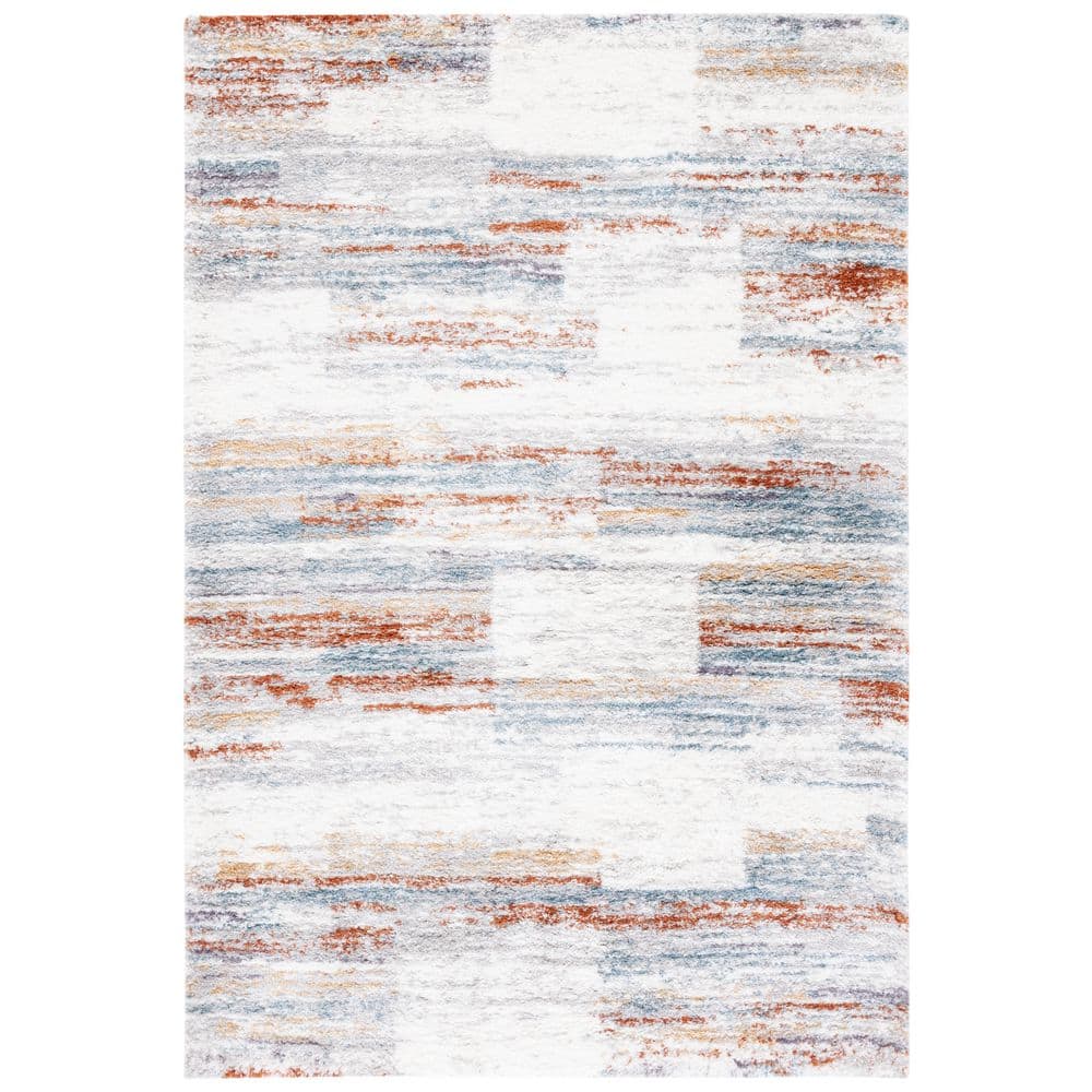 SAFAVIEH Berber Shag Blue Rust/Ivory 9 ft. x 12 ft. Distressed Area Rug ...