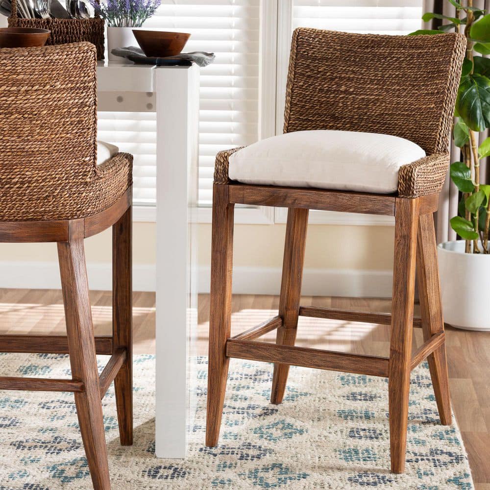 bali & pari Ridley 42.5 in. H Brown Wash Seagrass and Mahogany Wood Bar ...