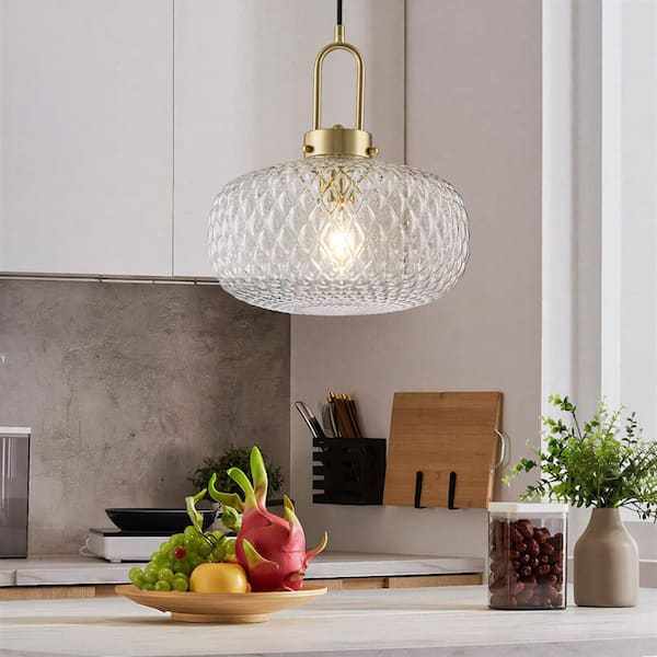 ZYZWMB Bruges 11.8 in. 1-Light Modern Brass Kitchen Pendant Light with ...