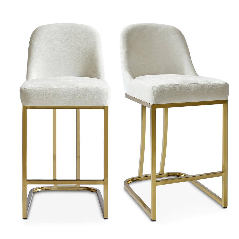 Elevens 24.5 in. High Back Gold Metal Frame Counter Height Velvet Bar ...