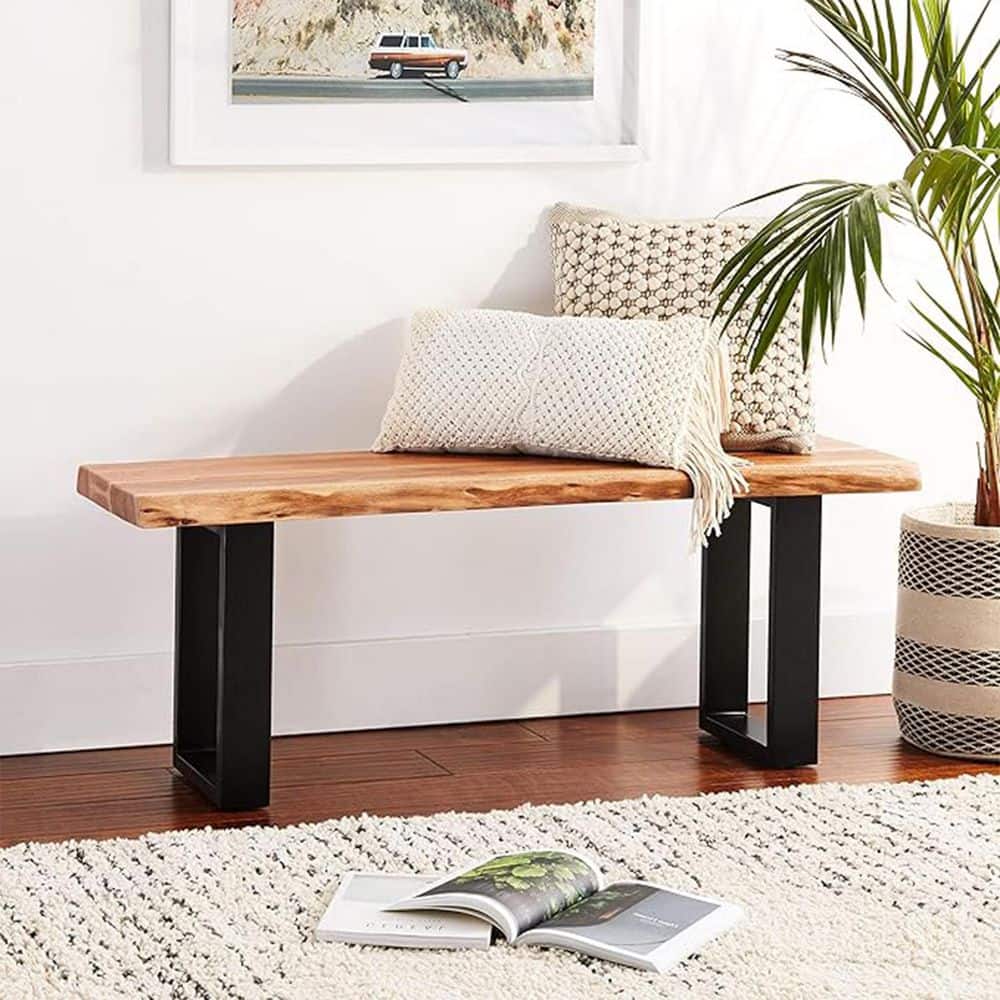 Alaterre Furniture Alpine 48 in. Live Edge Acacia Wood Bench with Black ...