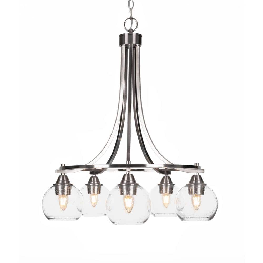 Madison 5-Light Brushed Nickel Round Chandelier with 5.75 in. Clear ...