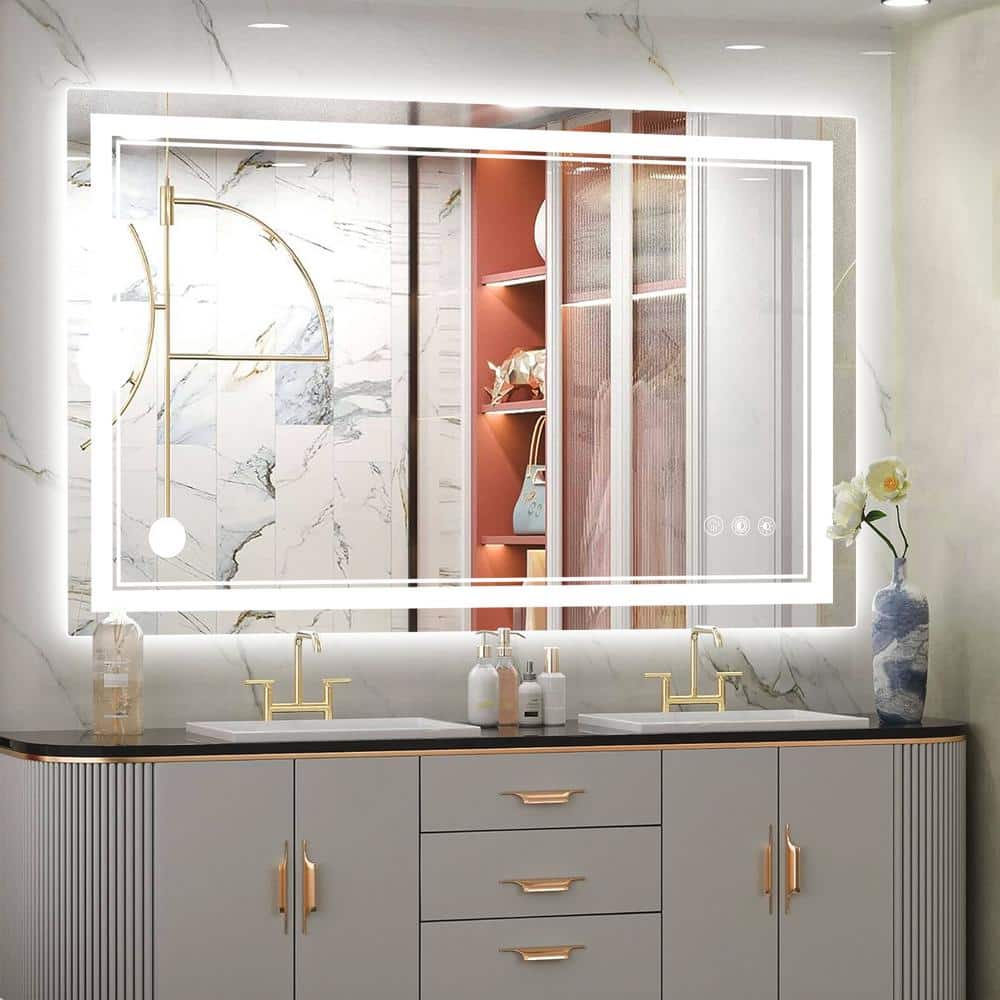 40 in. W x 28 in. H Rectangle Frameless Bathroom Vanity Mirror LED ...