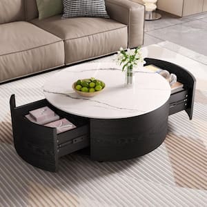 Furniture of America Leander 29 in. Black Round Wood Coffee Table with ...