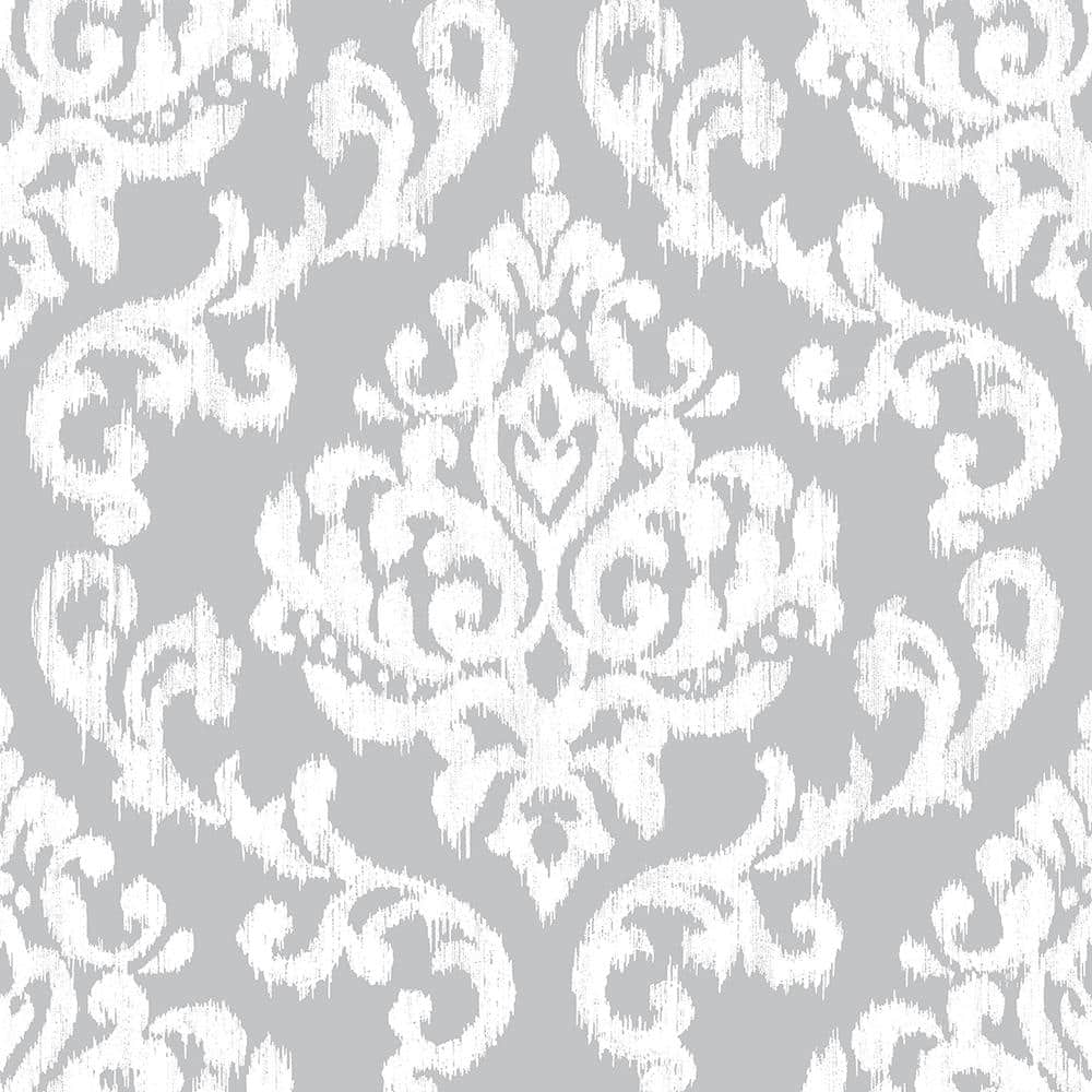 Graham & Brown Ikat Damask Grey Mist Wallpaper 103928 - The Home Depot