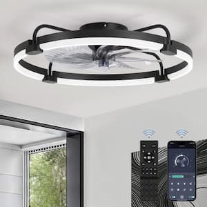 HINNIXY 20 in. Dimmable LED Smart Indoor Black Modern Flush Mount Low ...