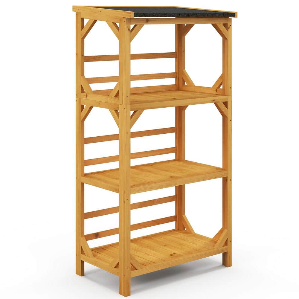 ANGELES HOME 54 in. Tall Indoor/Outdoor Fir Wood Plant Stand with ...
