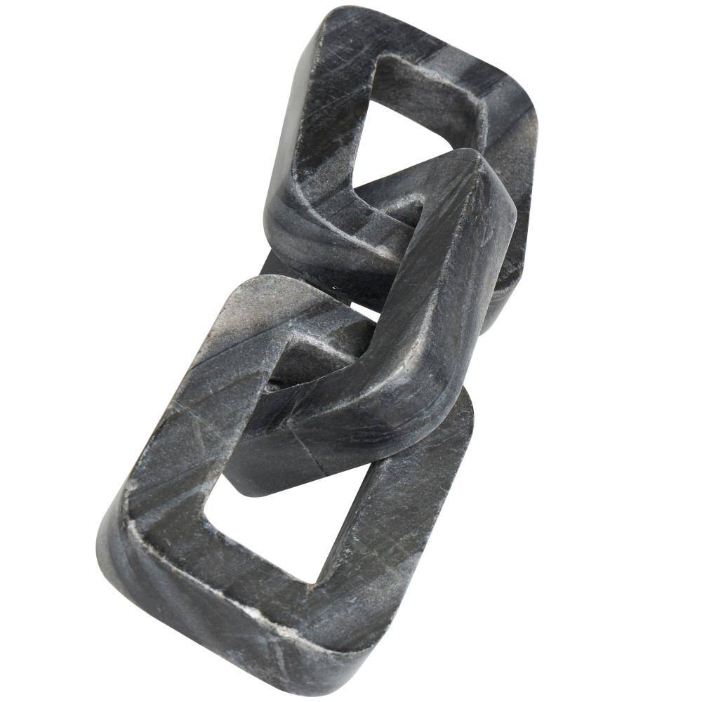 Litton Lane 4 in. x 3 in. Black Marble Geometric 3 Link Chain Sculpture ...