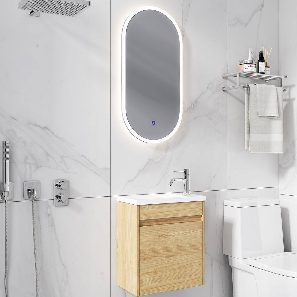 FUNKOL 16''Wall-Mounted Floating Bathroom Vanity with Single Sink and ...