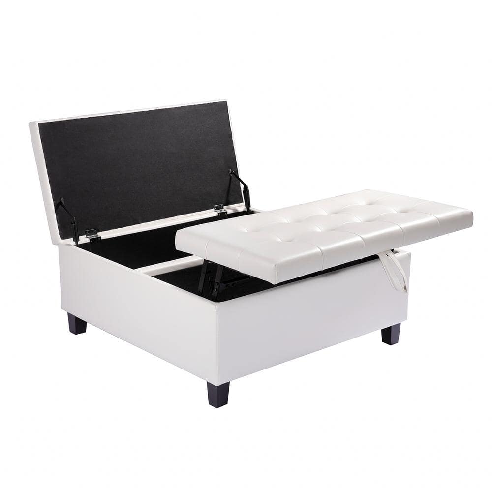 HOMESTOCK White, Folding Storage Ottoman, Upholstered Leather Ottoman ...