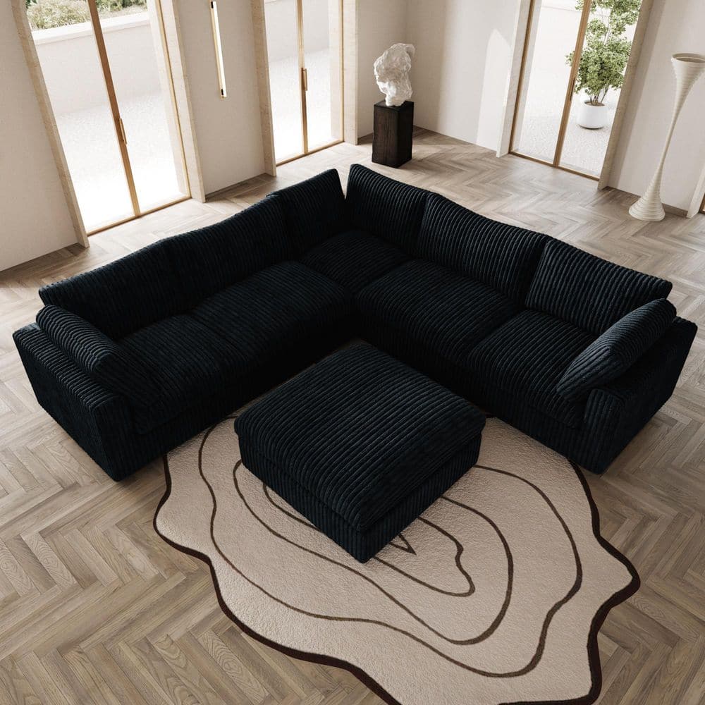 J&E Home 118 in. Rabbit Plush Fabric Square Arm 6-Piece Modular Free ...