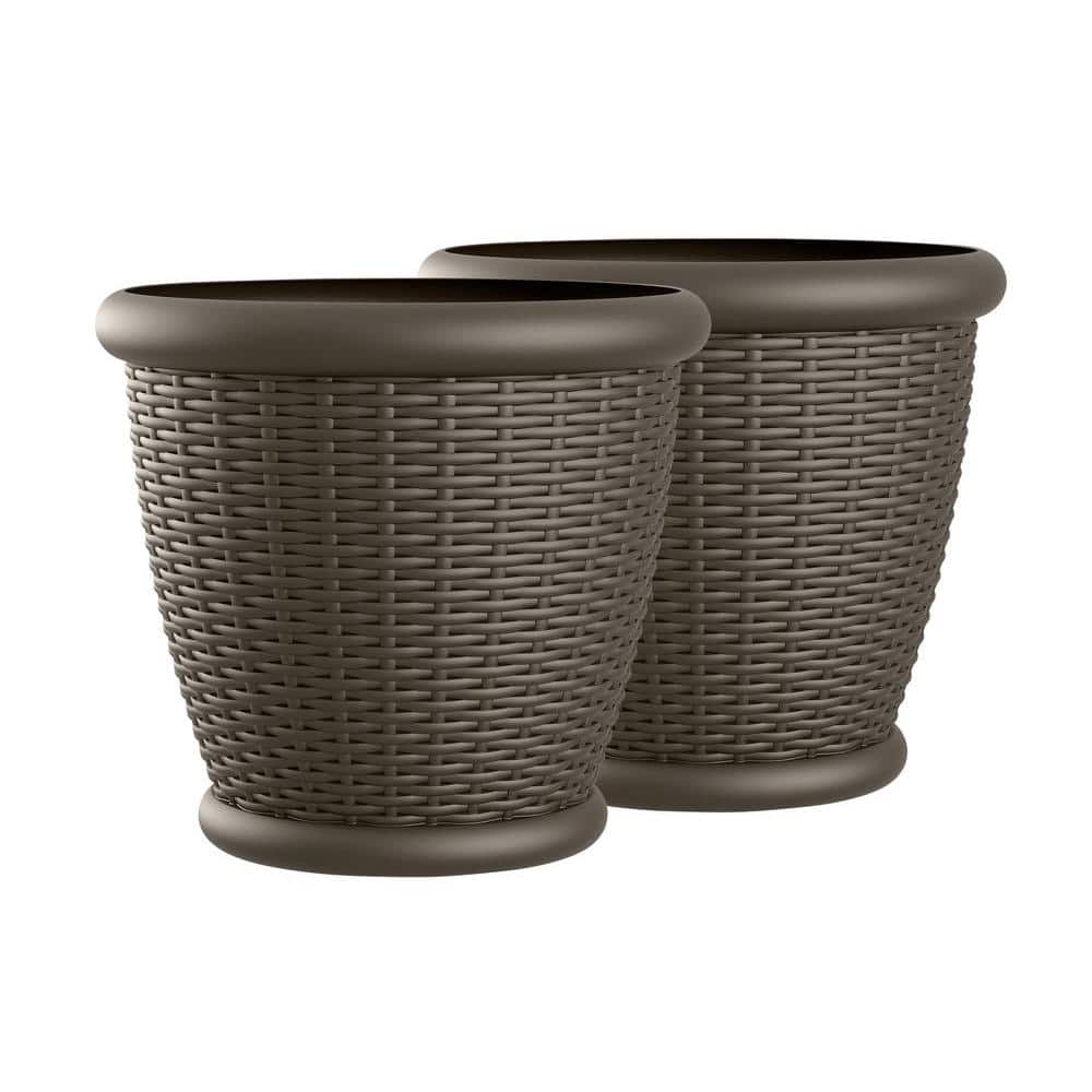 Suncast Willow 22 in. Round Java Blow Molded Plastic Planter (2-Pack ...