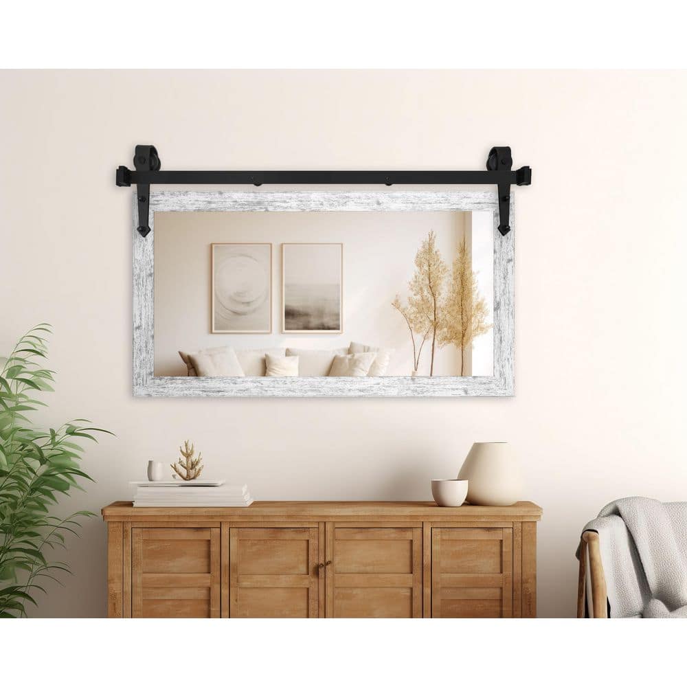 Rayne Mirrors (33 in. W x 30 in. H) Barnwood White Modern Rustic Mirror ...