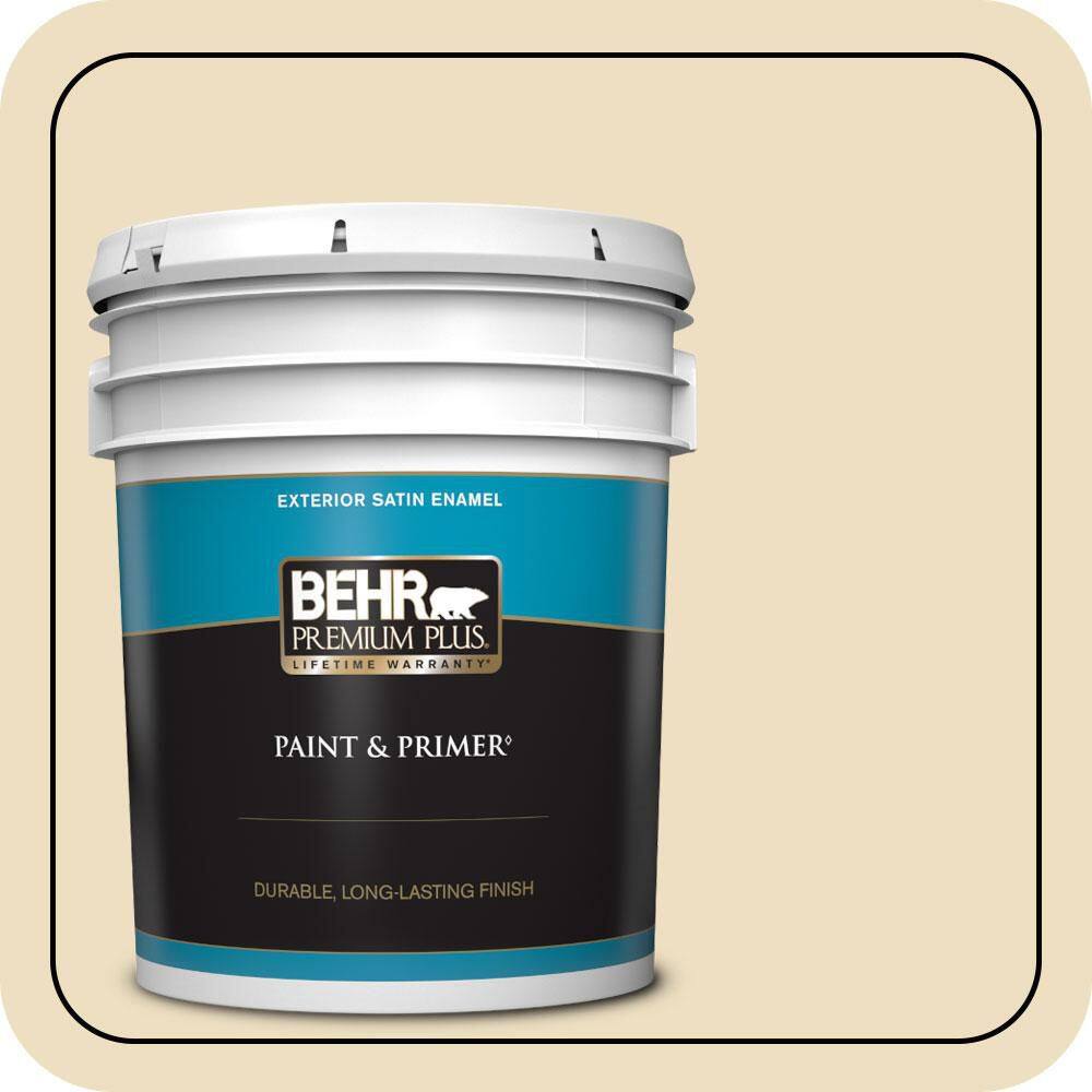 BEHR PREMIUM PLUS 5 gal. #ECC-23-1 Golden Haystack Satin Enamel ...