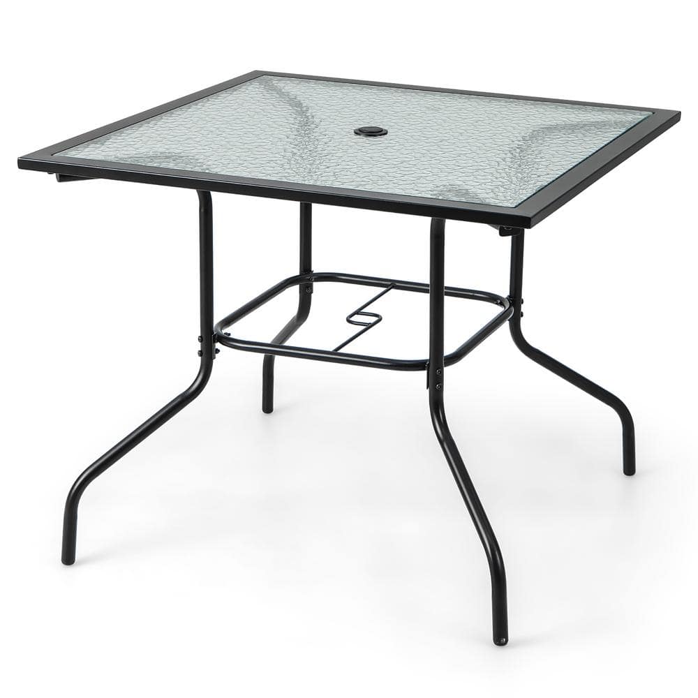 Gymax 35 in. Patio Dining Table Square Outdoor Dining Table w/Tempered ...