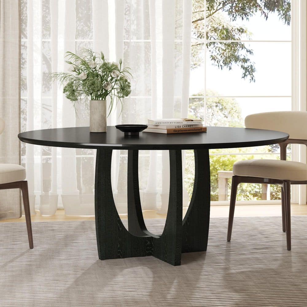 Lirago Arch Black Colored Wood 42" 4 Legs Cross Base Dining Table for 6 ...
