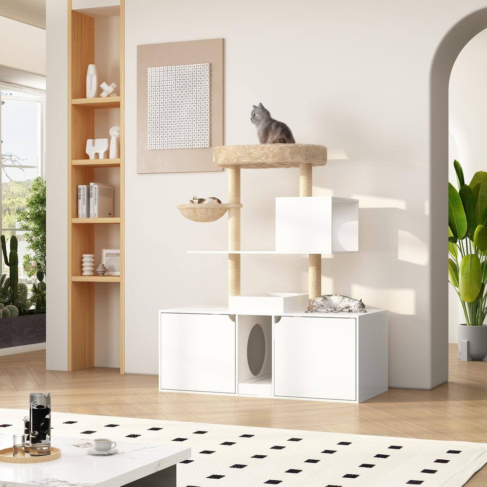 FUFU&GAGA Cat Tree Tower with Double Litter Box Enclosure, Cat Tree ...