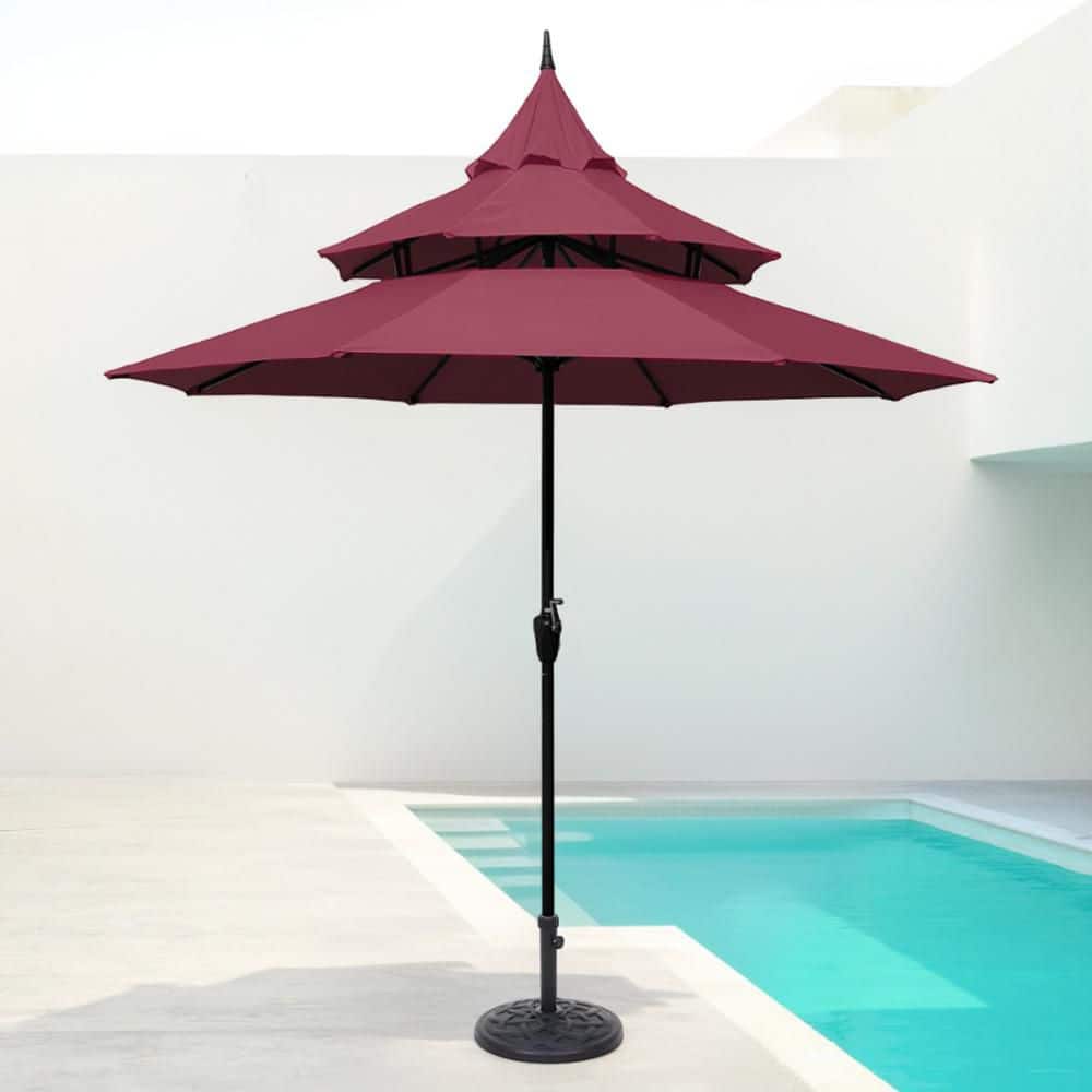 Maypex 9 ft. Pagoda Market Umbrella,3 Tier Patio Umbrella in Burgundy ...