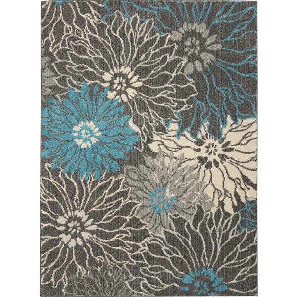 Nourison Passion Charcoal/Blue 5 ft. x 7 ft. Floral Contemporary Area ...