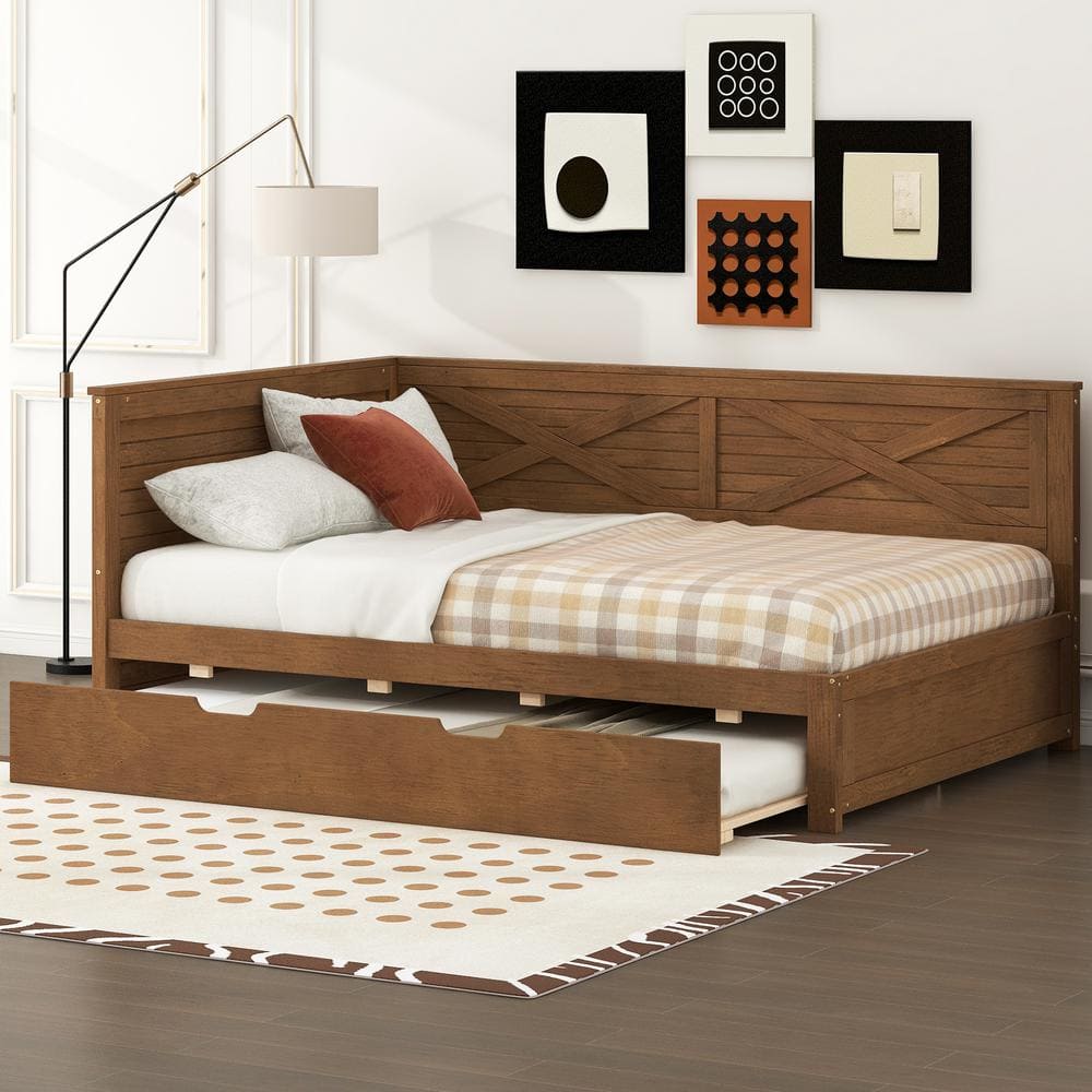 Qualler Ancient Brown Twin Size Daybed with Trundle and Guardrail ...