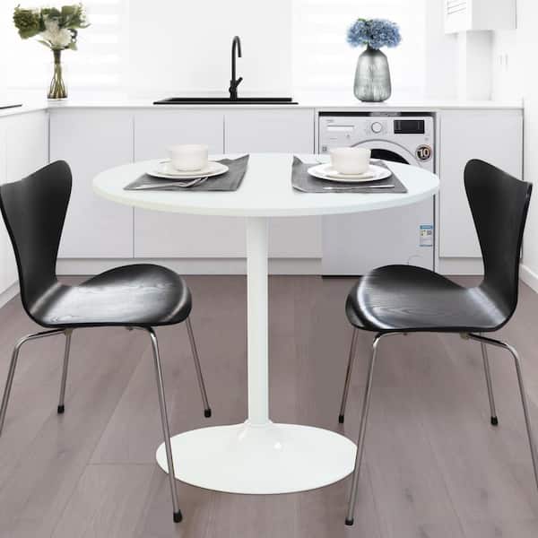 Homy Casa Clift Chic Round Top Modern White Wood 31.5 in. Sturdy Pedestal Base Dining Table for Home and Office Seat 4 CLIFT WHITE NL
