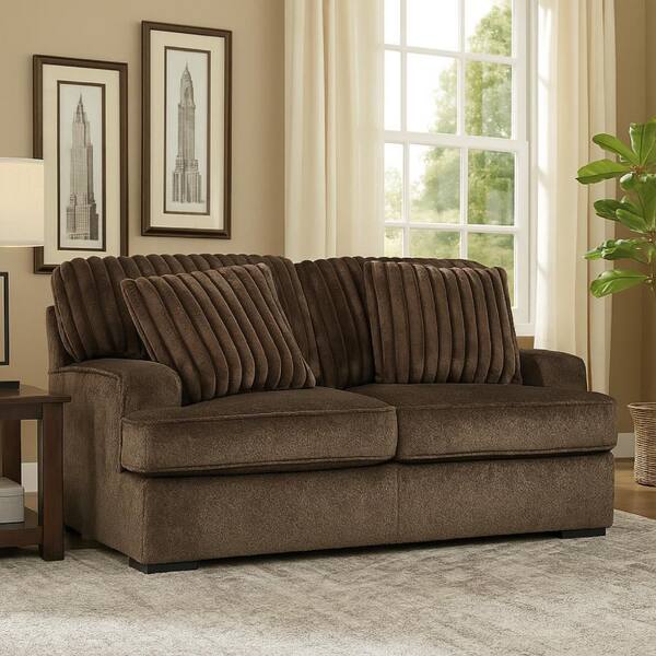 Benjara Ayle 45 in. Polyester 2-Seater Loose Loveseat in Brown BM331769 ...