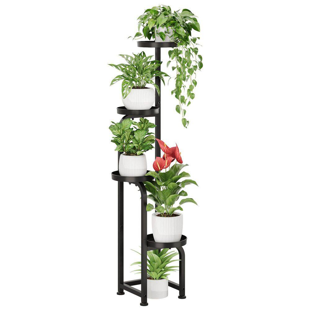 4-Tier Black Metal Plant Stand with Tiered Shelves (8.8 in. H W x 46 in ...
