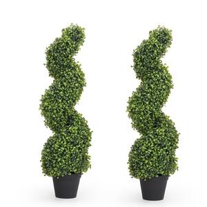 poetree 48 in. Green Artificial Boxwood Topiaries in Pot 2-Pack ...