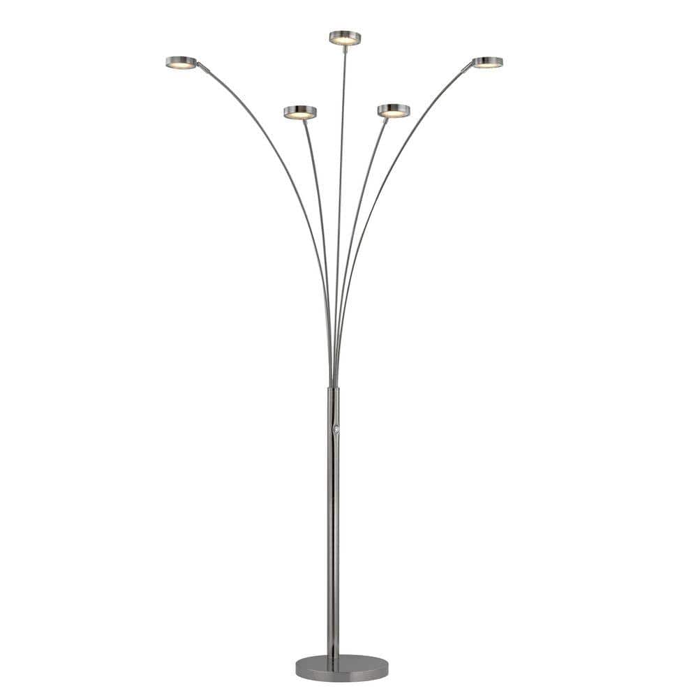 ARTIVA Etherium 73 in. H, 30W Satin Nickel Standard LED 5-Arched Floor ...