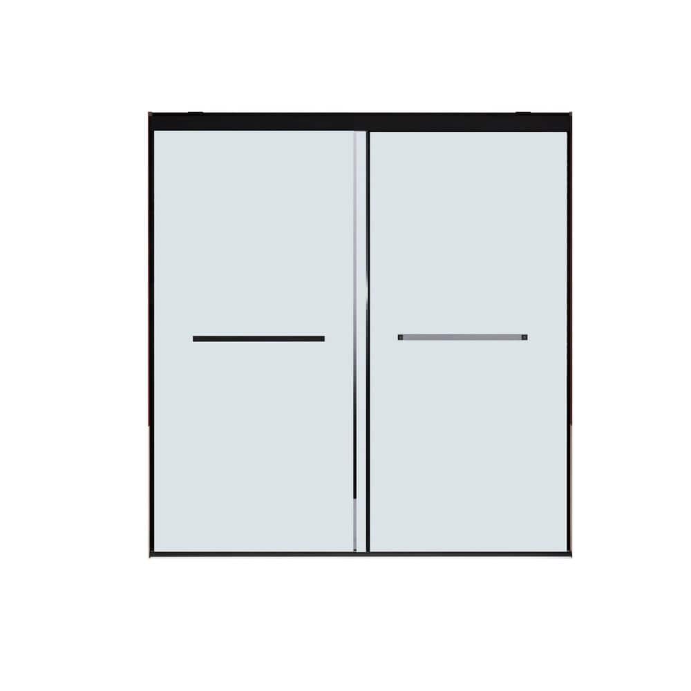 LIVACA 60 in. W x 62 in. H Dual-Sliding Frameless Tub Door in Matte ...