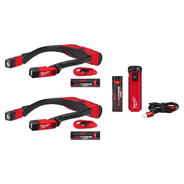 Milwaukee 400 Lumens LED REDLITHIUM Rechargeable Neck Light (2-Pack) with REDLITHIUM USB Charger ...