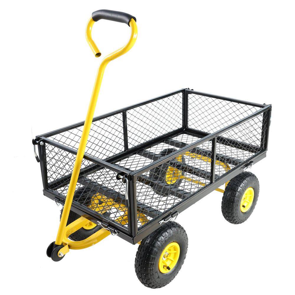 3 cu. ft. Black Metal Garden Cart, Wagon Cart Garden Cart Trucks Make ...