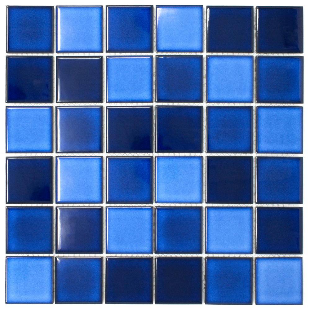 MOLOVO Porcetile Tropical Blue 12.05 in. x 12.05 in. Glossy Porcelain ...