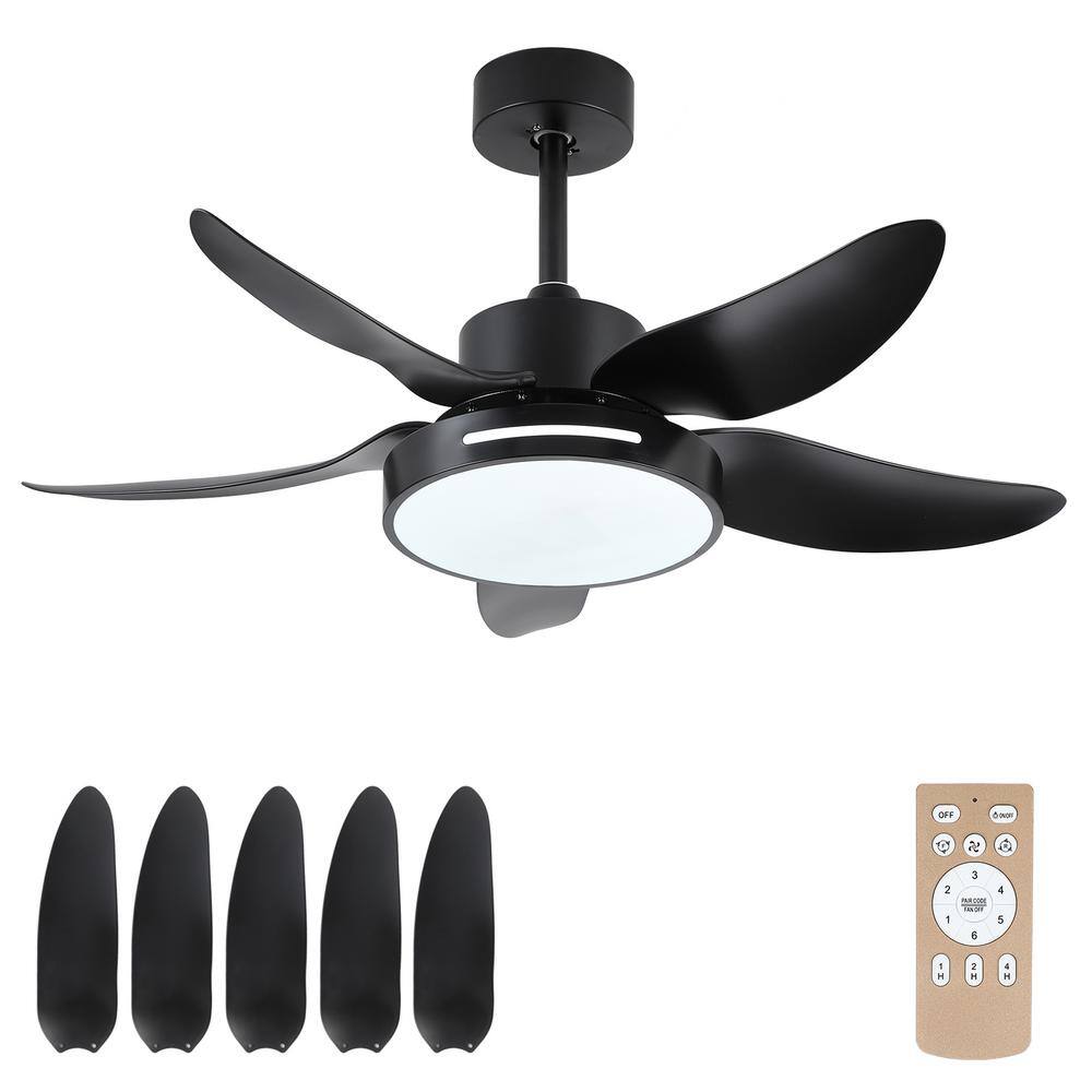 HKMGT 37.8 in. 5-Blade Smart Indoor Black Ceiling Fan with LED Light ...