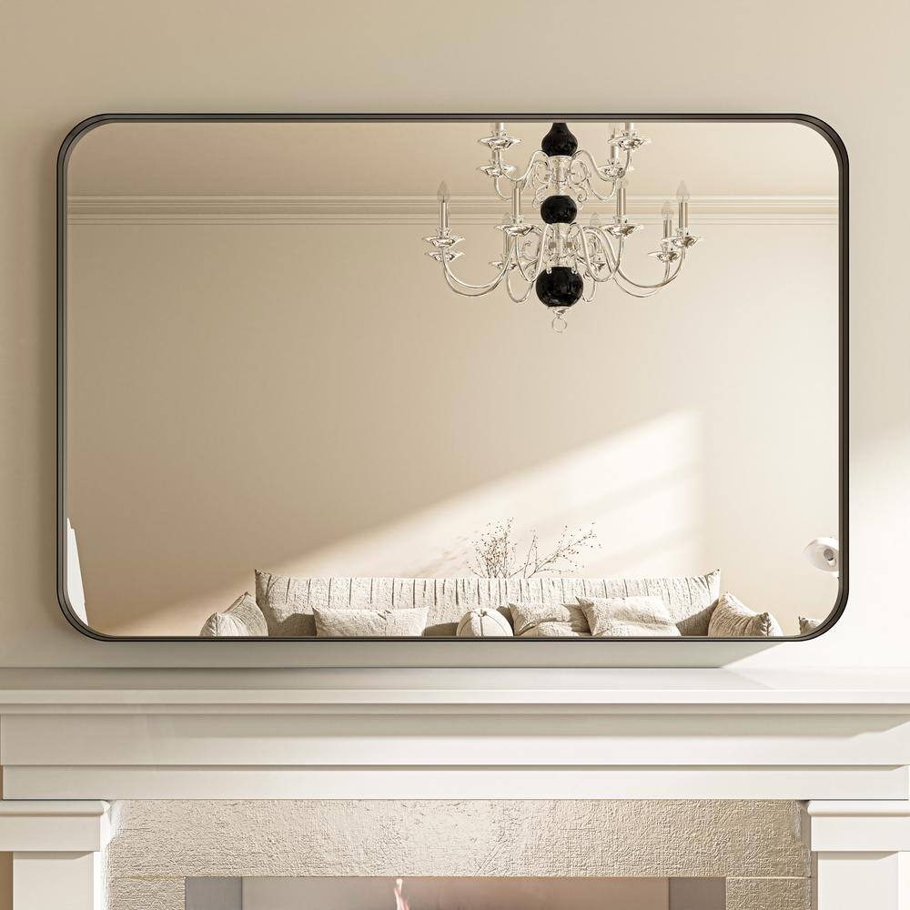 ORGANNICE 48 in. W x 32 in. H Black Aluminum Framed Modern Rounded Wall ...