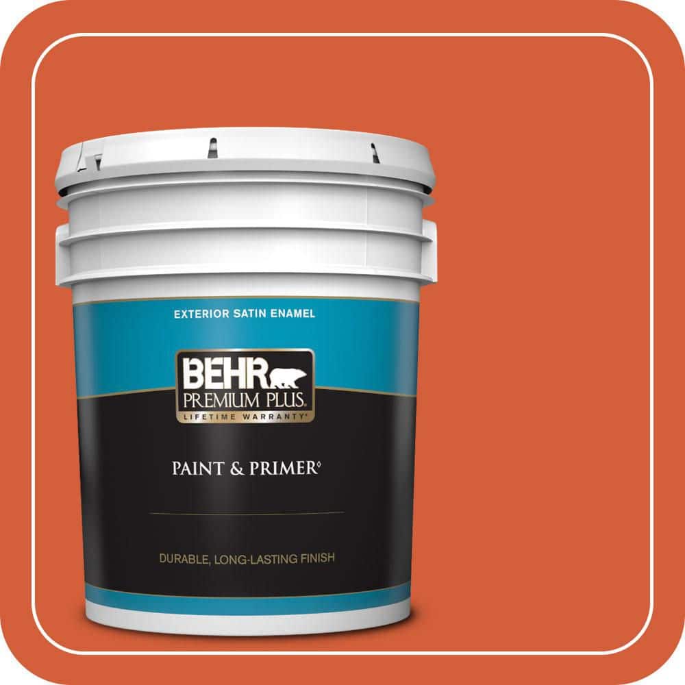 BEHR PREMIUM PLUS 5 gal. #S-G-220 Sweet Mandarin Satin Enamel Exterior ...