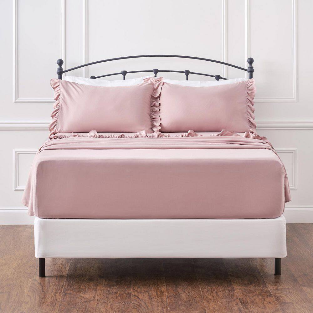 CHANASYA 4-Piece Ruffle Chic Mauve Microfiber Bedsheets Set Full CAN-CS ...