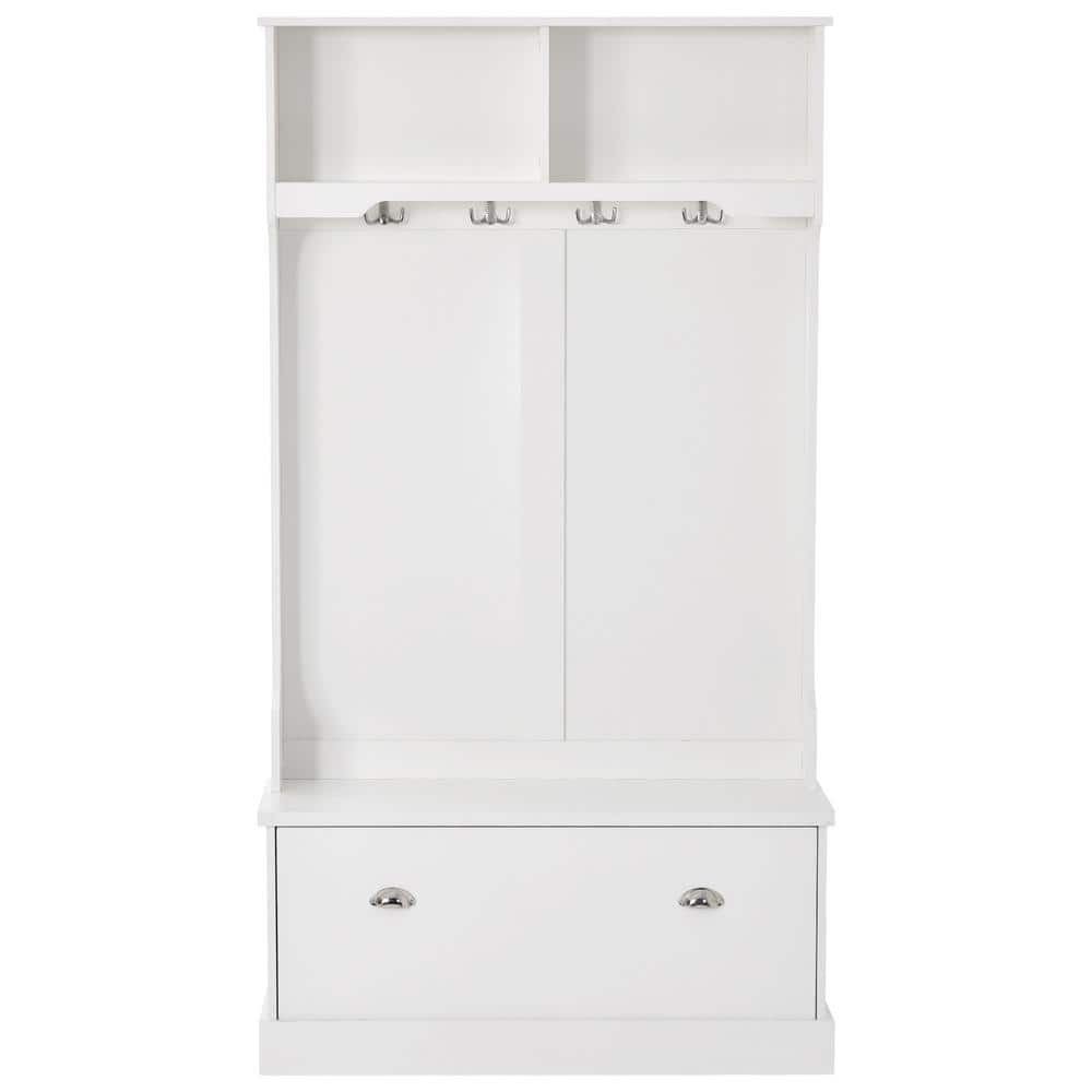 URTR White Hall Tree with Storage Bench, Entryway Bench with Shelves ...