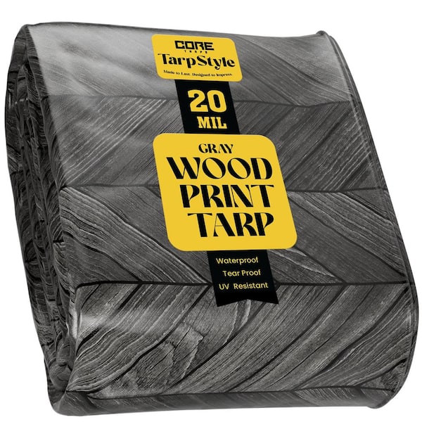 CORE TARPS 9 ft. x 12 ft. Grey Wood/Black, Extreme Heavy Duty 20 Mil ...