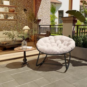 Cesicia Gray Metal Outdoor Rocking Chair with Beige Cushion RCRChair004 ...
