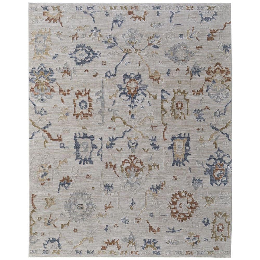 HomeRoots 7 ft. x 10 ft. Ivory, Blue, Gold Abstract Area Rug 2000567596 ...